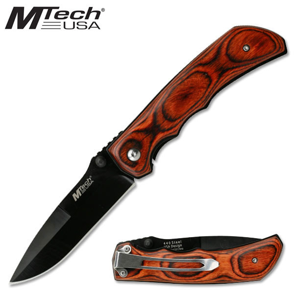MTech USA Red Pakkawood Lock Knife | Knifewarehouse